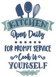 Kitchen Open Daily Embroidery Design | EmbroideryDesigns.com