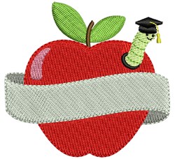 Red Apple Graduate Worm Embroidery Design | EmbroideryDesigns.com
