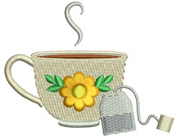 Floral Teacup & Tea Bag Embroidery Design | EmbroideryDesigns.com