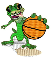 Gecco With Basketball Embroidery Design | EmbroideryDesigns.com