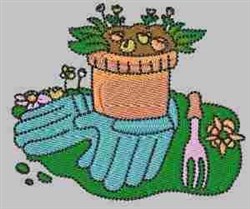 Gloves & Rake Embroidery Design | EmbroideryDesigns.com