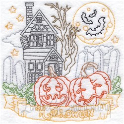 Haunted House Multicolor Outline Embroidery Design | EmbroideryDesigns.com