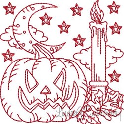 Redwork Halloween Jack-O-Lantern Scene Embroidery Design ...