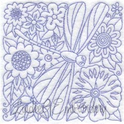 Floral Dragonfly Block 9 (5.1-in) Embroidery Design | EmbroideryDesigns.com