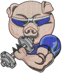 Weightlifting Pig Embroidery Design | EmbroideryDesigns.com