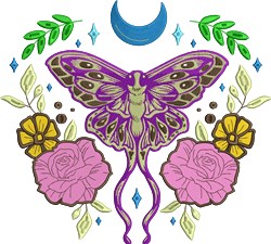 Floral Moth Embroidery Design | EmbroideryDesigns.com