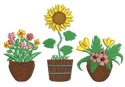 Flowers In Pots Embroidery Design | EmbroideryDesigns.com