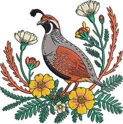 Quail And Blooms Embroidery Design | EmbroideryDesigns.com