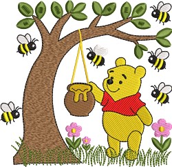 Pooh Bear Honey Tree Embroidery Design | EmbroideryDesigns.com