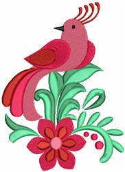 Red Bird with Flowers Embroidery Design | EmbroideryDesigns.com