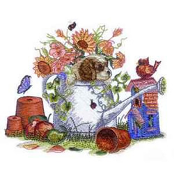 Floral Watering Can Embroidery Design | EmbroideryDesigns.com