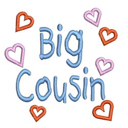Big Cousin lettering with hearts Embroidery Design | EmbroideryDesigns.com