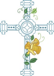 Large Light Blue Floral Cross Embroidery Design | EmbroideryDesigns.com