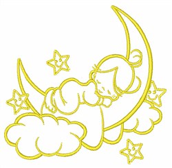Baby On Moon Embroidery Design | EmbroideryDesigns.com