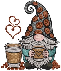 Cozy Gnome Coffee Break Embroidery Design | EmbroideryDesigns.com