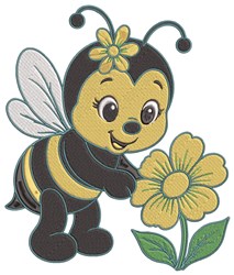 Cartoon Bee & Flower Embroidery Design | EmbroideryDesigns.com