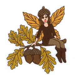 Autumn Fairy on Oak Branch Embroidery Design | EmbroideryDesigns.com