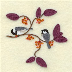 Chickadees in Bittersweet Embroidery Design | EmbroideryDesigns.com