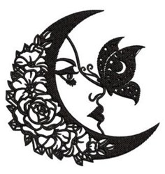 Floral Moon & Butterfly Embroidery Design | EmbroideryDesigns.com