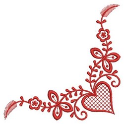 Redwork Heart Corner Embroidery Design | EmbroideryDesigns.com