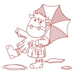 Redwork Rainy Cow Embroidery Design | EmbroideryDesigns.com