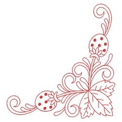 Redwork Strawberries Corner Embroidery Design | EmbroideryDesigns.com