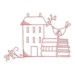 Redwork Country Books Embroidery Design | EmbroideryDesigns.com