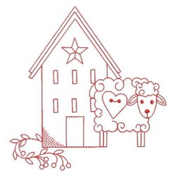 Redwork Country Lamb Embroidery Design | EmbroideryDesigns.com
