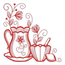 Floral Redwork Tea Pot Embroidery Design | EmbroideryDesigns.com