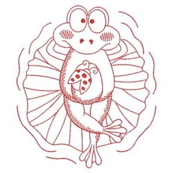 Redwork Lilypad Frog Embroidery Design | EmbroideryDesigns.com