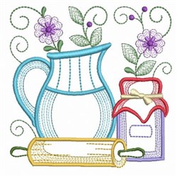 Pitcher & Rolling Pin Embroidery Design | EmbroideryDesigns.com