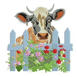 Cow on Fence Embroidery Design | EmbroideryDesigns.com