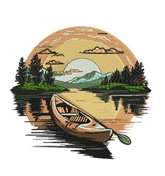 Canoe Scene Embroidery Design | EmbroideryDesigns.com