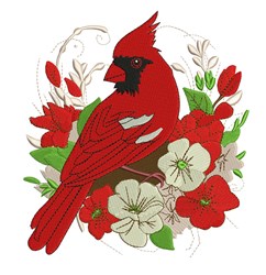 Cardinal Blossom Delight Embroidery Design | EmbroideryDesigns.com