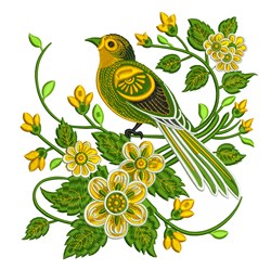 Bird In Flowers Embroidery Design | EmbroideryDesigns.com