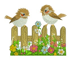 Birds On Fence Embroidery Design | EmbroideryDesigns.com