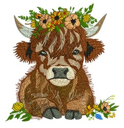 Highland Cattle Blossom Embroidery Design | EmbroideryDesigns.com