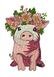 Floral Piglet Embroidery Design | EmbroideryDesigns.com