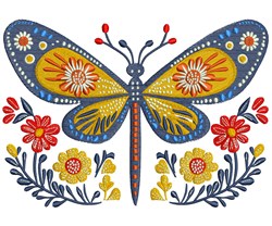 Floral Dragonfly Embroidery Design | EmbroideryDesigns.com