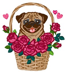 Pug In A Basket Embroidery Design | EmbroideryDesigns.com