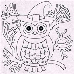 Redwork Halloween Owl Block Embroidery Design | EmbroideryDesigns.com
