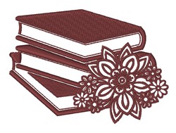 Floral Book Stack Embroidery Design | EmbroideryDesigns.com
