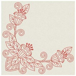 Redwork Flower Corner Embroidery Design | EmbroideryDesigns.com