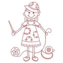 Redwork Crafty Duck Girl Embroidery Design | EmbroideryDesigns.com