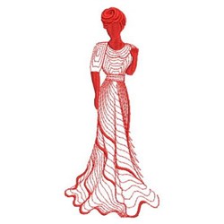 Redwork Rippled Victorian Lady Embroidery Design | EmbroideryDesigns.com
