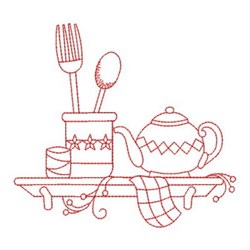 Redwork Kitchen Shelf Embroidery Design | EmbroideryDesigns.com