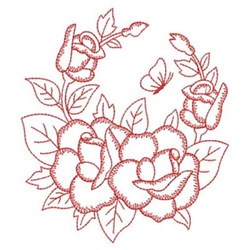 Redwork Roses & Butterfly Embroidery Design | EmbroideryDesigns.com